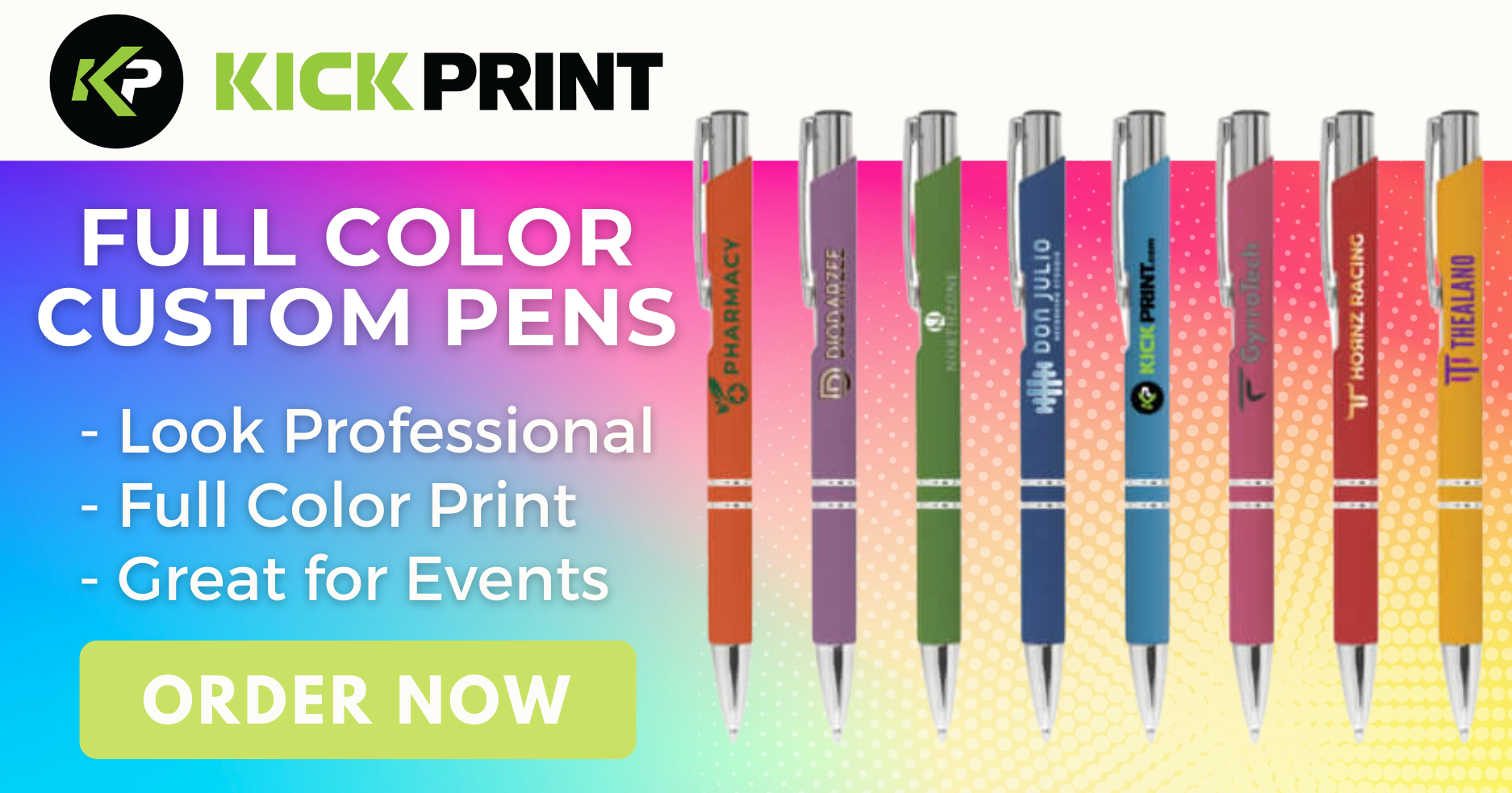 Full Color Soft Bright Pens W/ Stylus - Full Color Print - Kick Print
