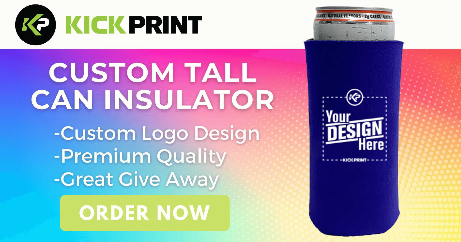 Full Color Slim Foam Can Insulator - Kick Print