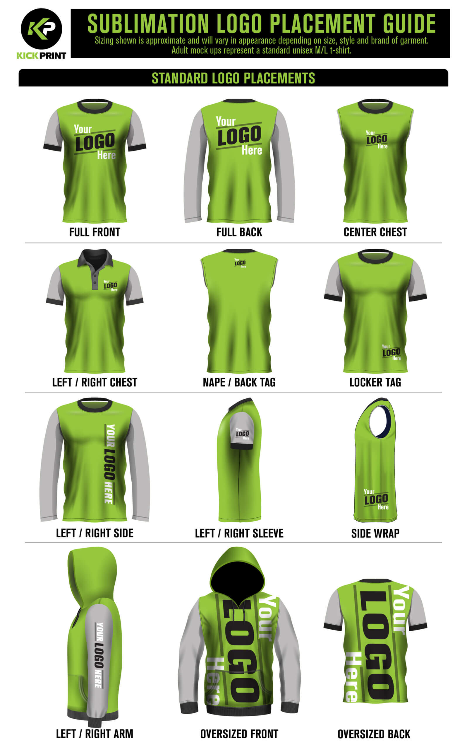 KP SUBLIMATION Logo Placement Guide 2023-01 - Kick Print